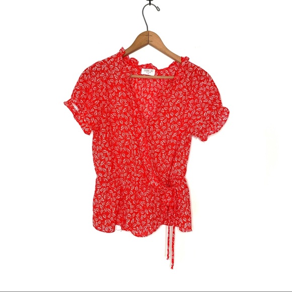 Sienna Sky | Tops | Sienna Sky Orange And White Floral Wrap Top | Poshmark